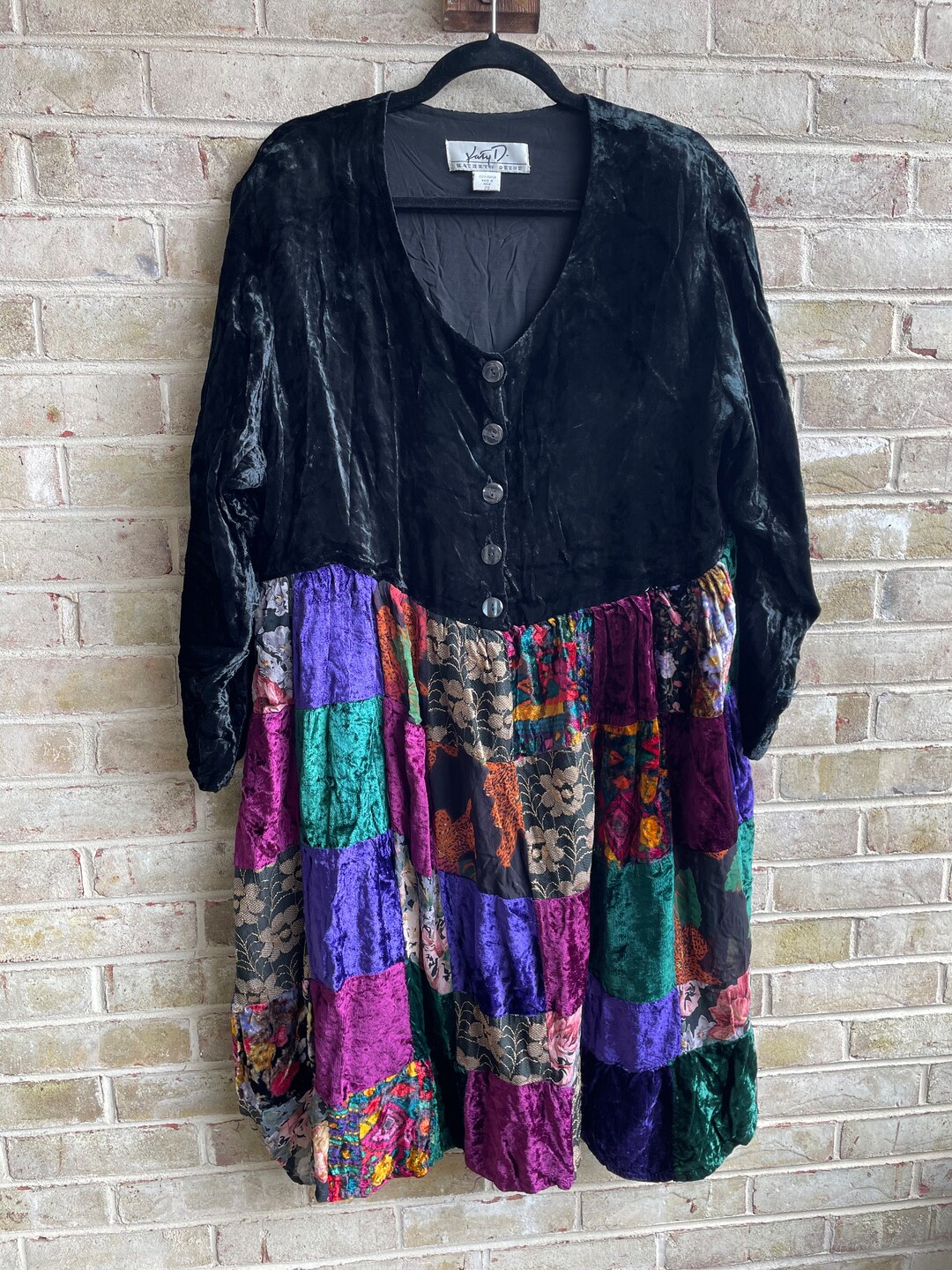 Plus Size Vintage Dress 1990 90s Velvet Patchwork Boho Bohemian Hippie ...