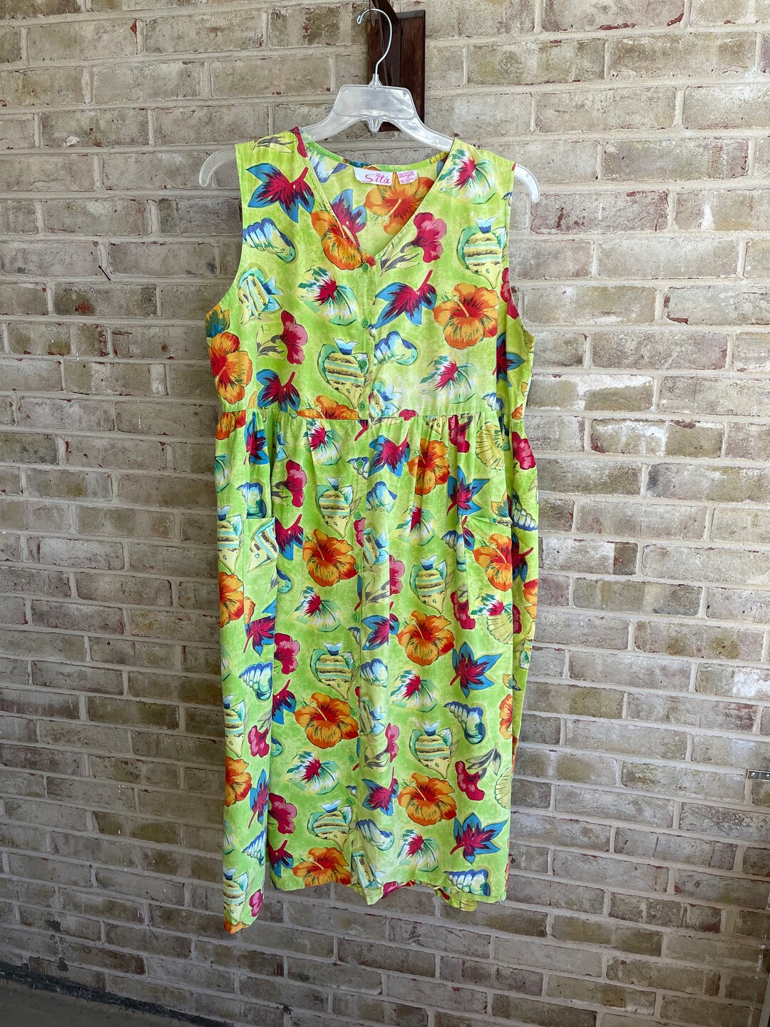 Plus Size Vintage Dress Sundress Tropical Fish Shell Seashells Cotton ...