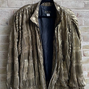 Plus Size Vintage Jacket Gold Bomber 1980 80s Gold Lamè Xxl 18 20 22 2x ...
