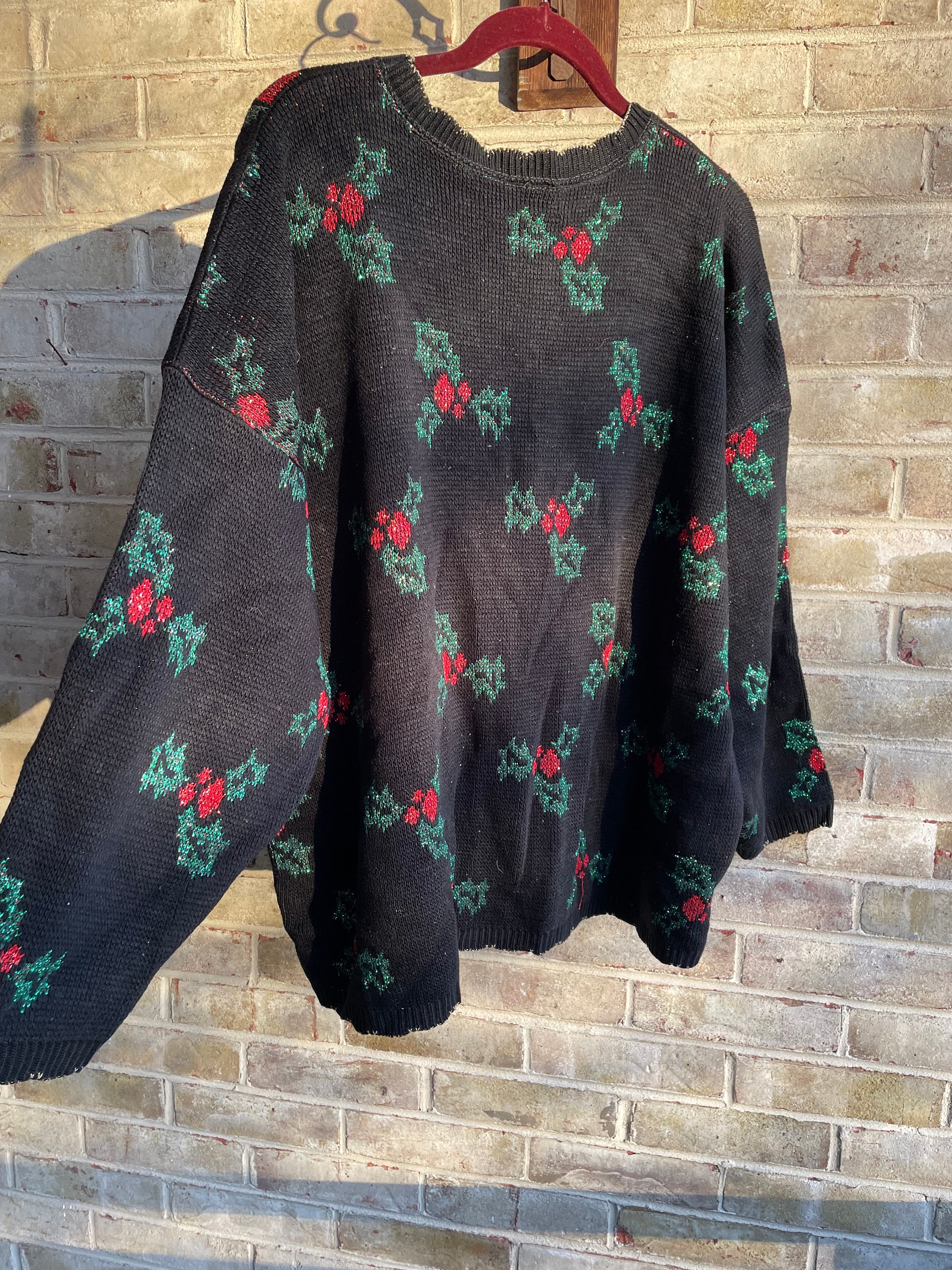 Plus Size Vintage Sweater Holiday Sparkle Candle Holly 1980 80s ...