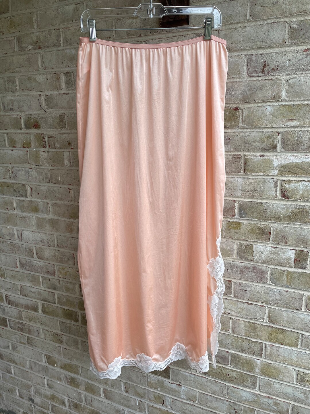 Vintage Slip Side Slit 1980 80s Sears Peach Lace Midi Length Boho ...