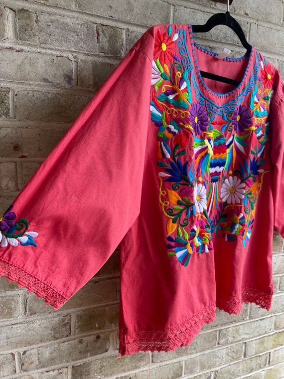 vintage blouse 1990 90s Mexican embroidered raunbow b… - Gem