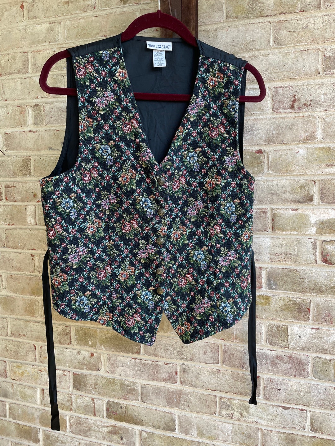 Vintage Vest 1990 90s Rainbow Tapestry Black Boho Bohemian Size Large ...