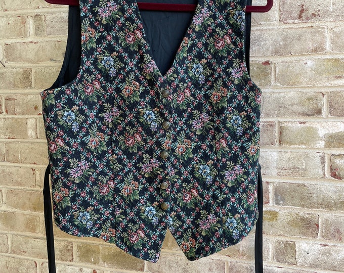 Vintage Vest 1990 90s Rainbow Tapestry Black Boho Bohemian Size Large ...