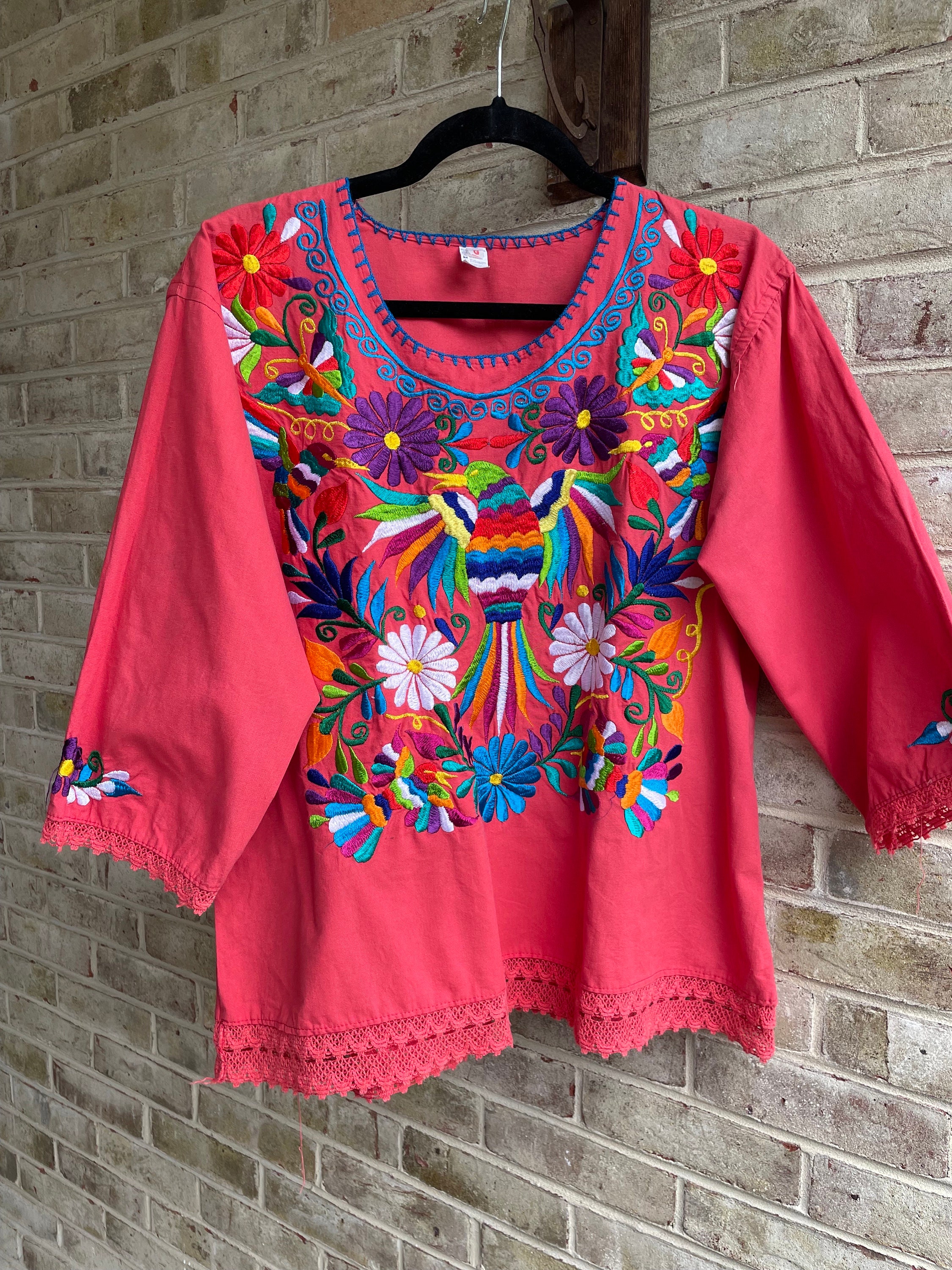 Vintage Blouse 1990 90s Mexican Embroidered Rainbow Bird Butterfly ...