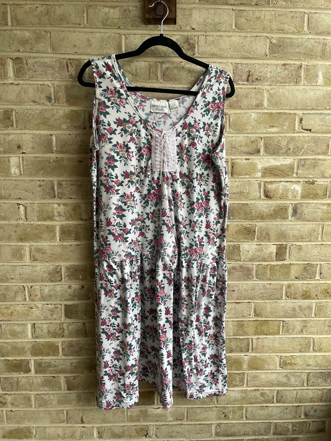 Plus Size Vintage Dress 1980 80s Cottage Core Floral Crochet Sundress ...