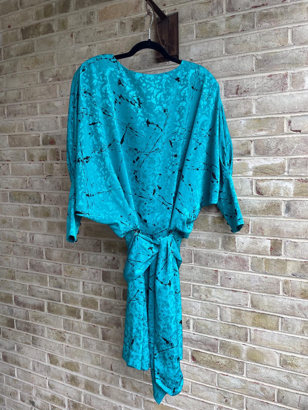 Vintage Dress 1980 80s Paint Splatter Print Aqua Blue Liz Claiborne ...