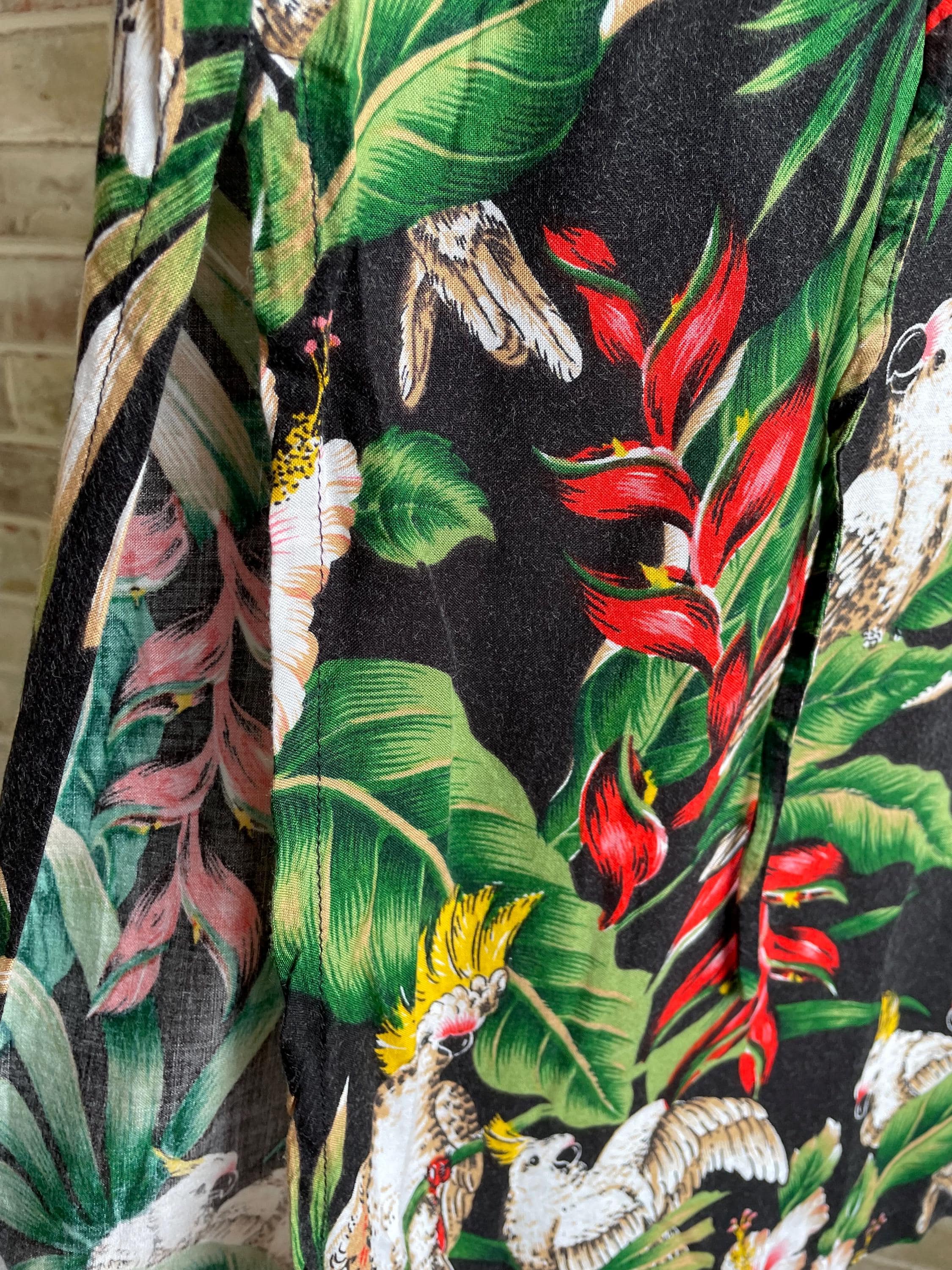 Plus Size Vintage Dress 1990 90s Rayon Cockatoo Bird Leaf Tropical ...
