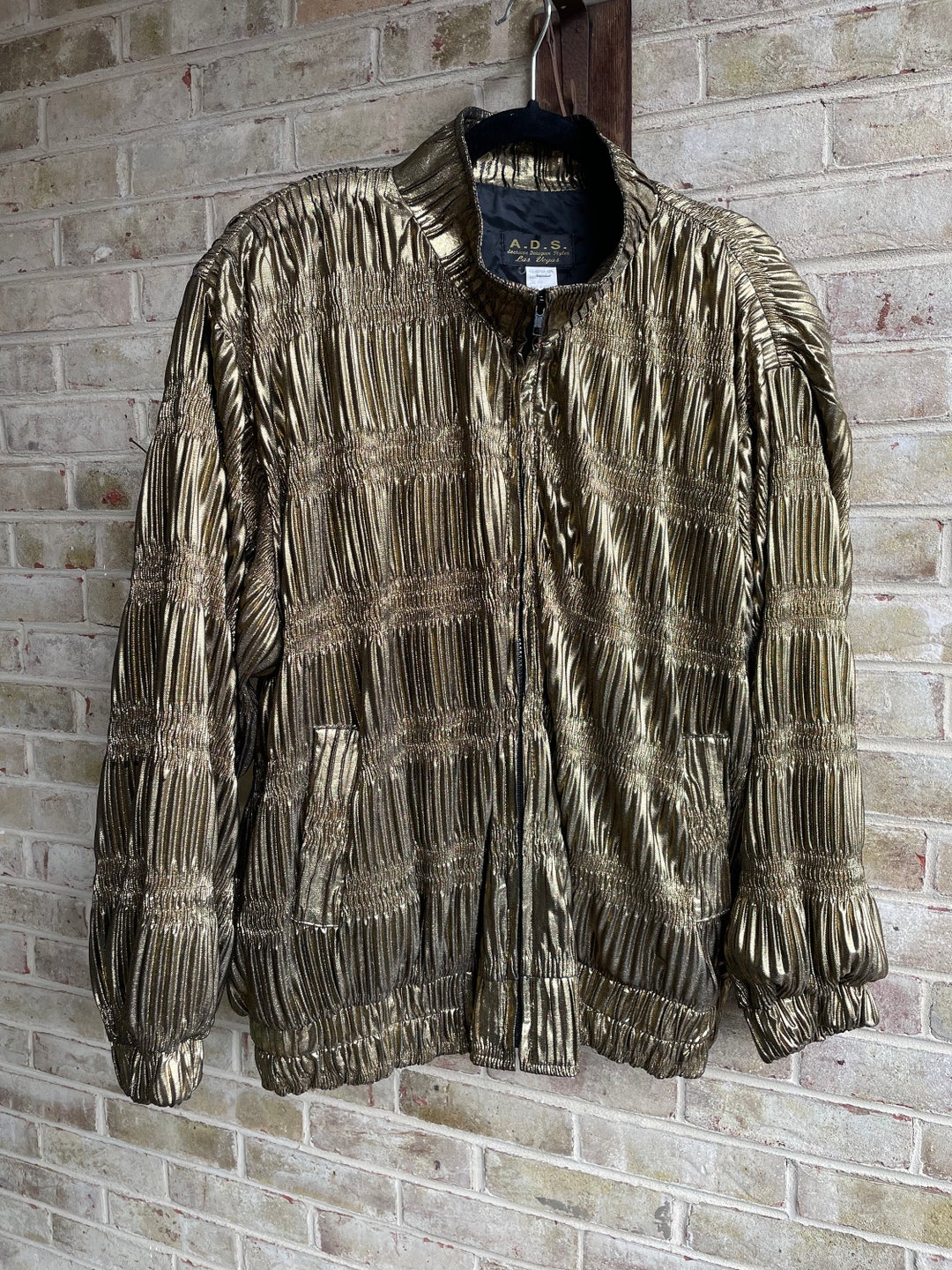 Plus Size Vintage Jacket Gold Bomber 1980 80s Gold Lamè Xxl 18 20 22 2x ...