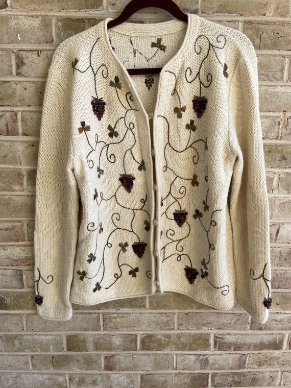 Vintage sweater super soft 1990 90s grapes cardigan c… - Gem