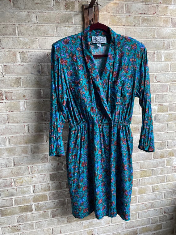 Vintage dress 1990 90s boho bohemian paisley fall fas… - Gem