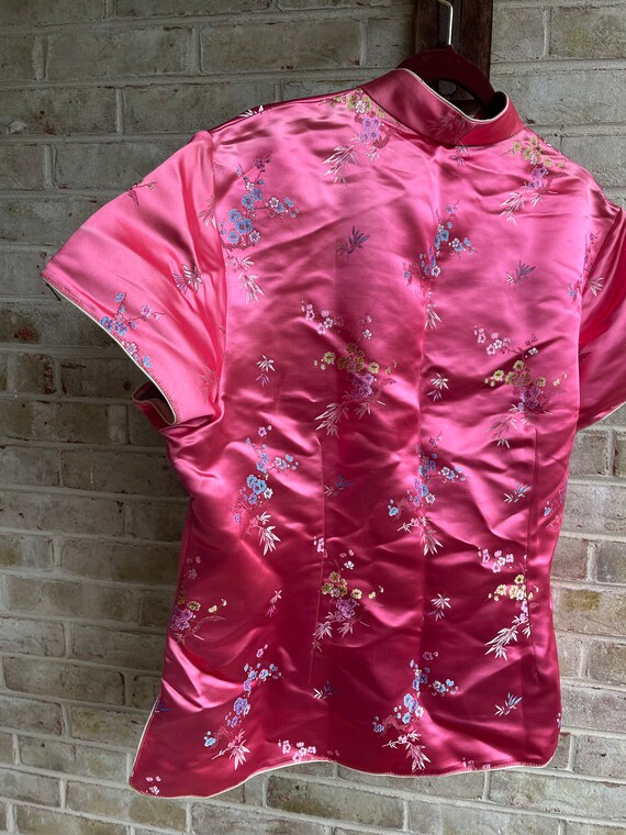 Plus size vintage SILK satin blouse rose pink Panda 1… - Gem