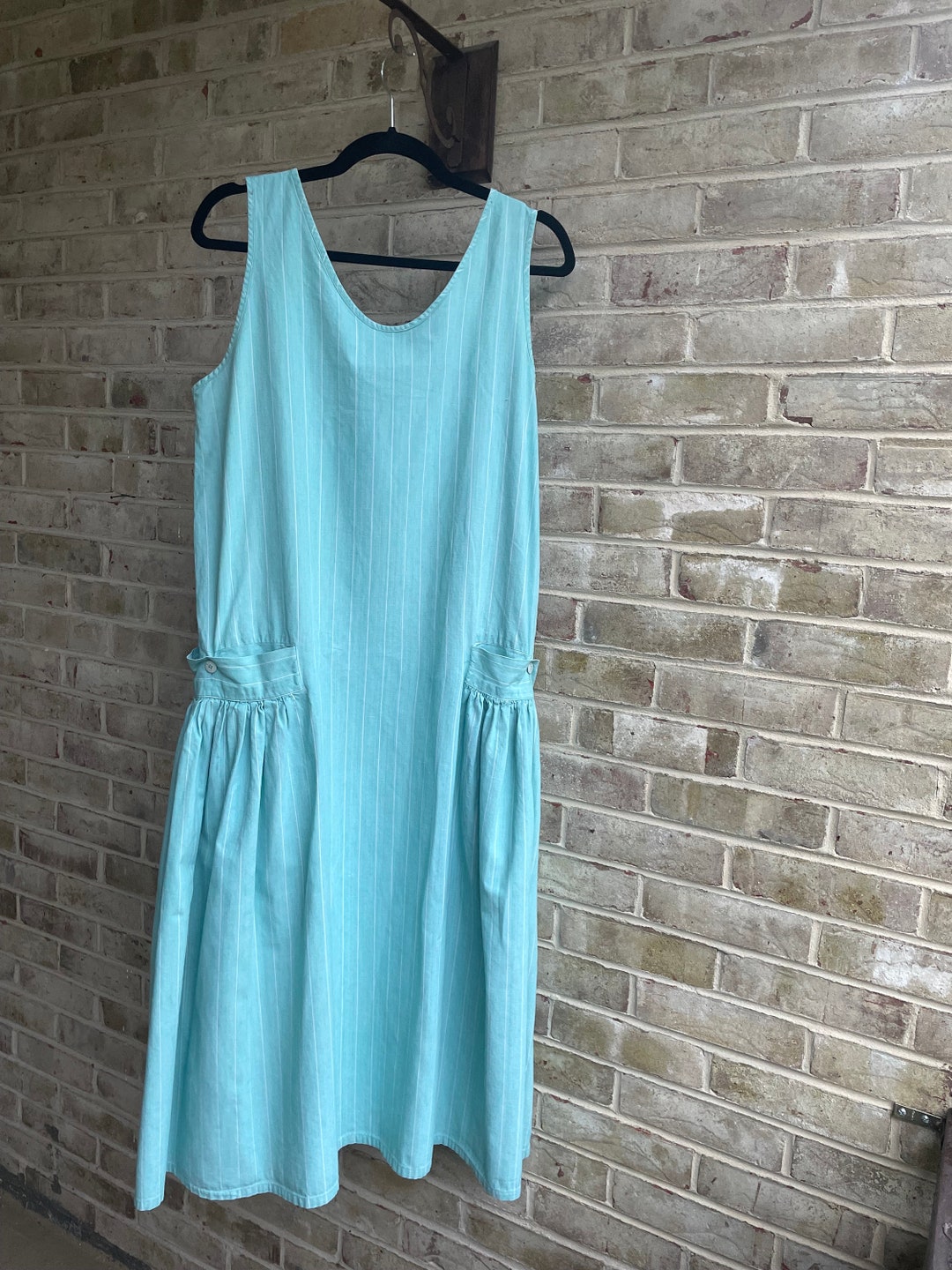 Vintage Dress 1980 80s Sundress Pinstripe Cotton Together Boho Bohemian ...