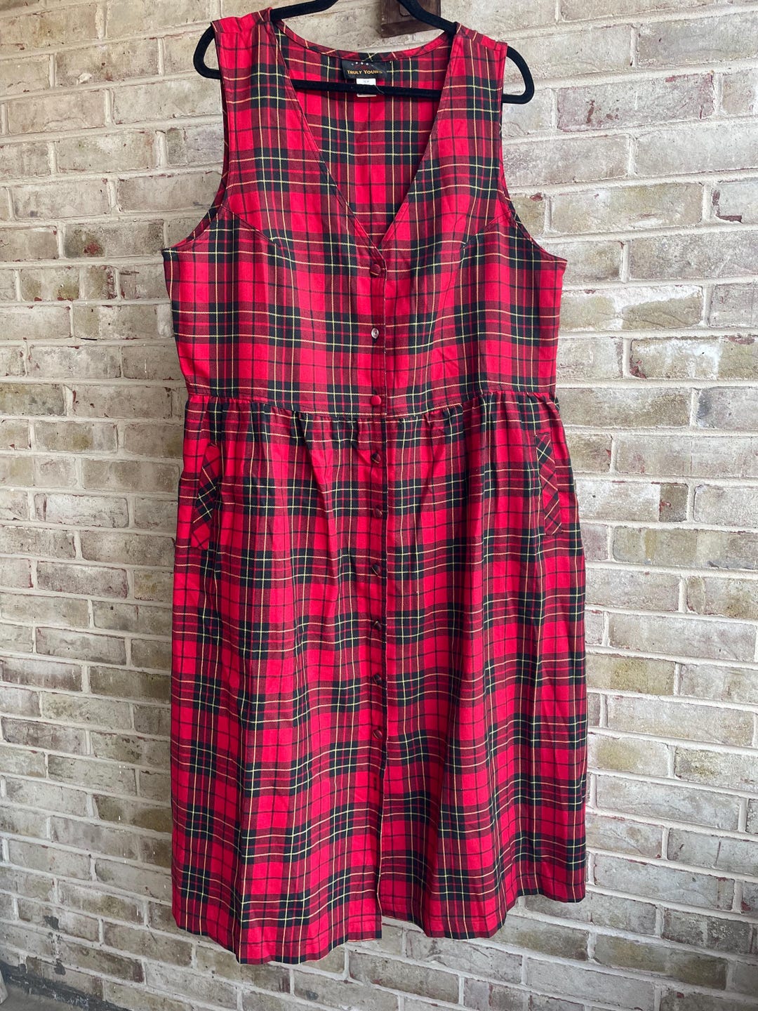 Plus Size Vintage Dress 1990 90s Red Plaid Jumper Preppy Holidays ...