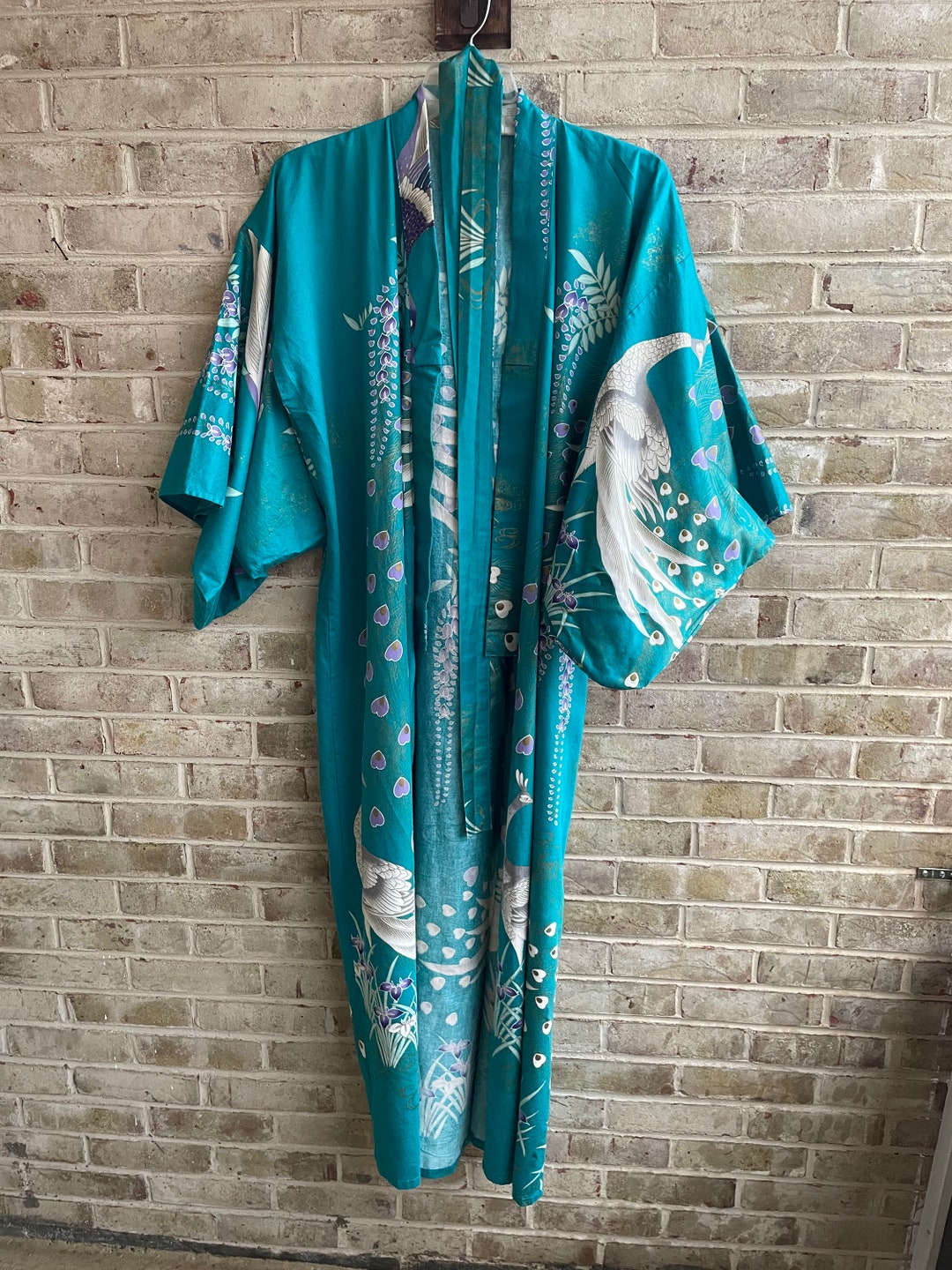 Plus Size Vintage Robe Cotton Japanese Kimono Yukata Teal Peacock Boho ...