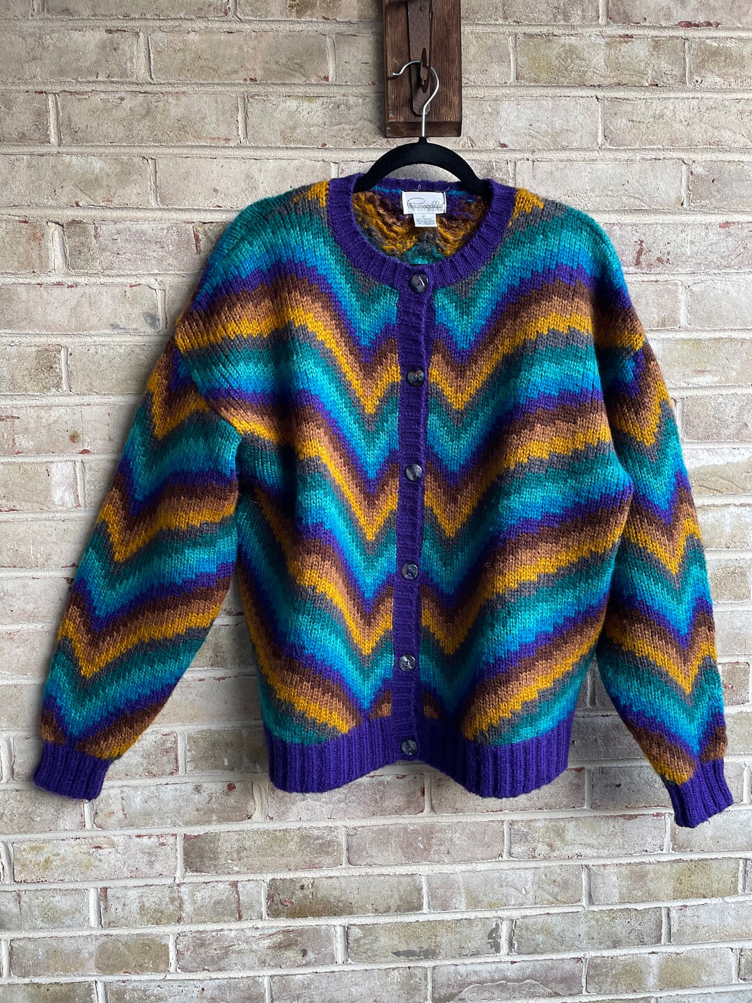 Vintage Sweater Cardigan 1990 90s Rainbow Jewel Tone Warm Cozy Bright ...