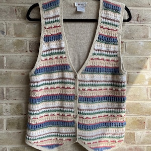 Vintage Vest 1990 90s Sweater Vest Preppy Ramie Cotton Xl Large 14 16 ...