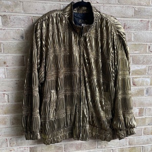 Plus Size Vintage Jacket Gold Bomber 1980 80s Gold Lamè Xxl 18 20 22 2x ...