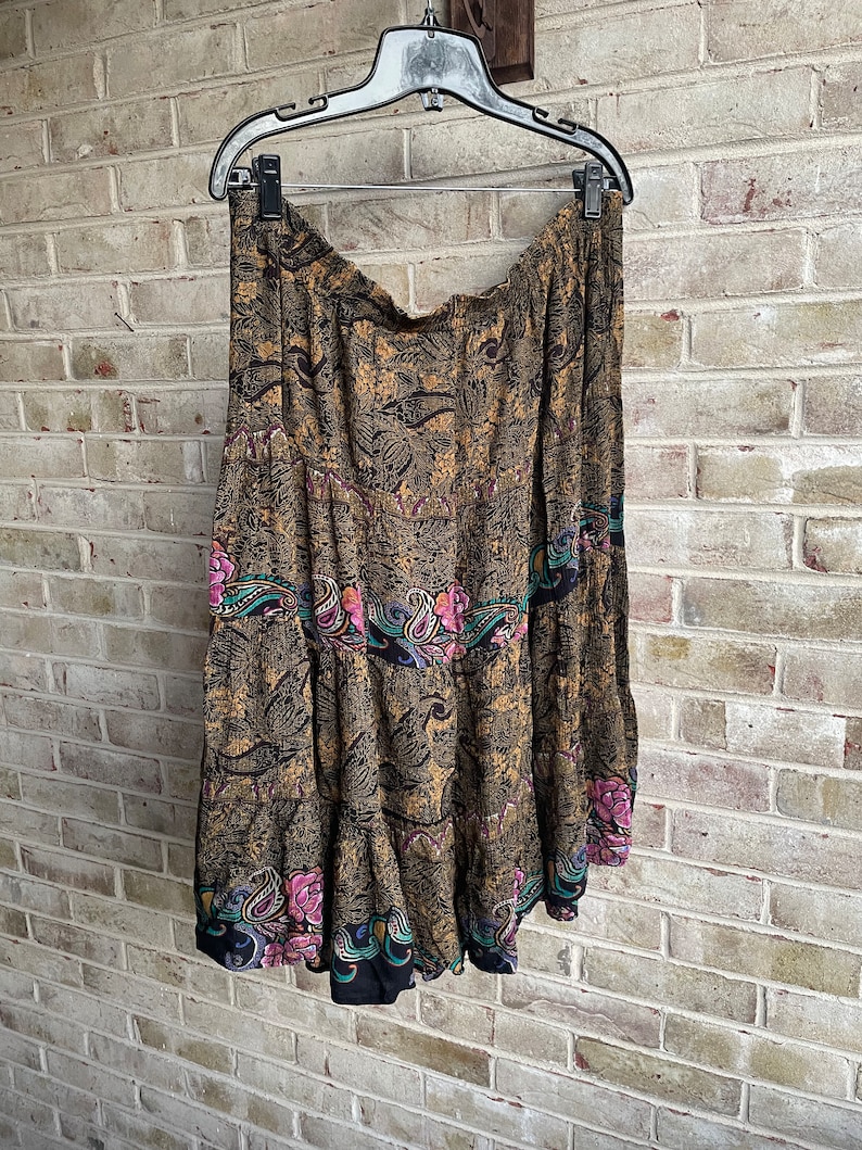 Plus Size Vintage Skirt Boho Bohemian 1990 90s Tiered Prairie Hippie ...
