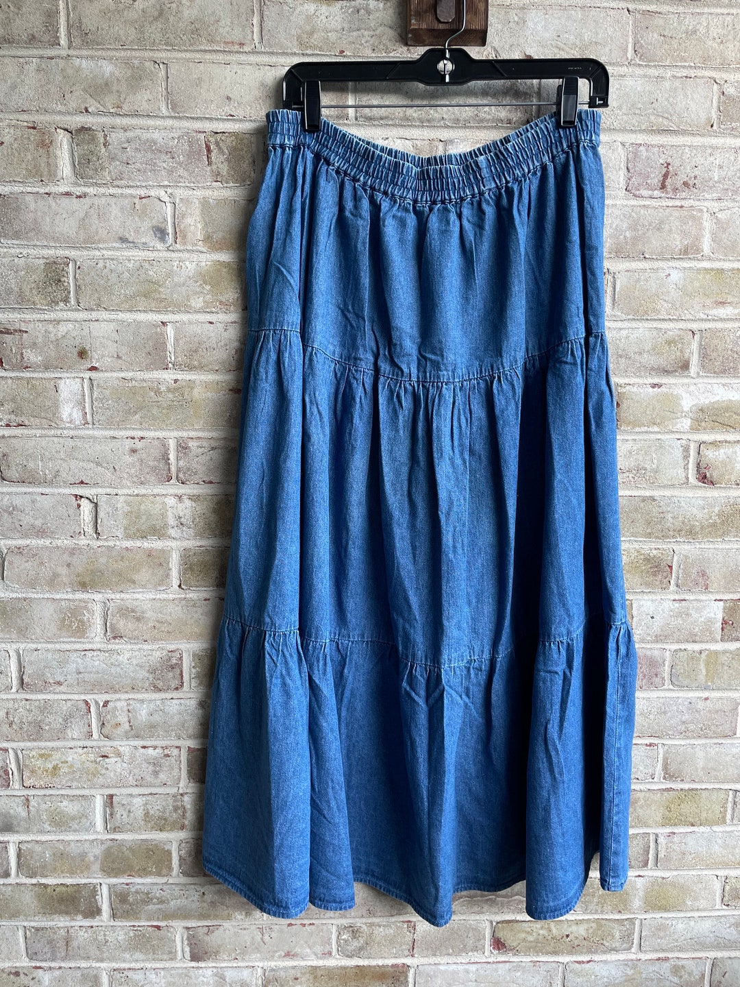 Plus Size Vintage Skirt 1990 90s Prairie Denim Jean Skirt Boho Bohemian ...
