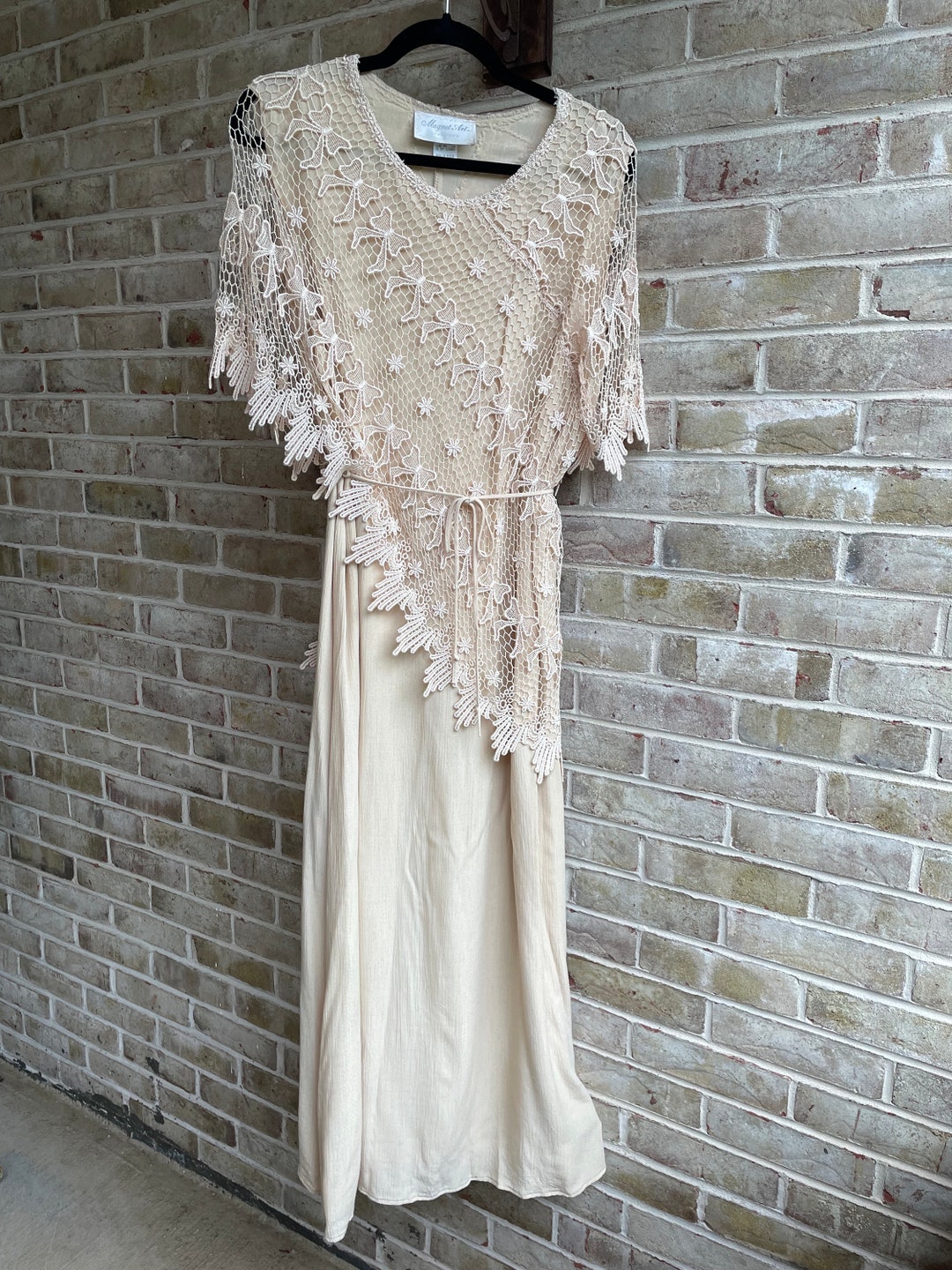 Vintage Dress 1990 90s Boho Bohemian Neutral Sundress Crochet Magnet ...