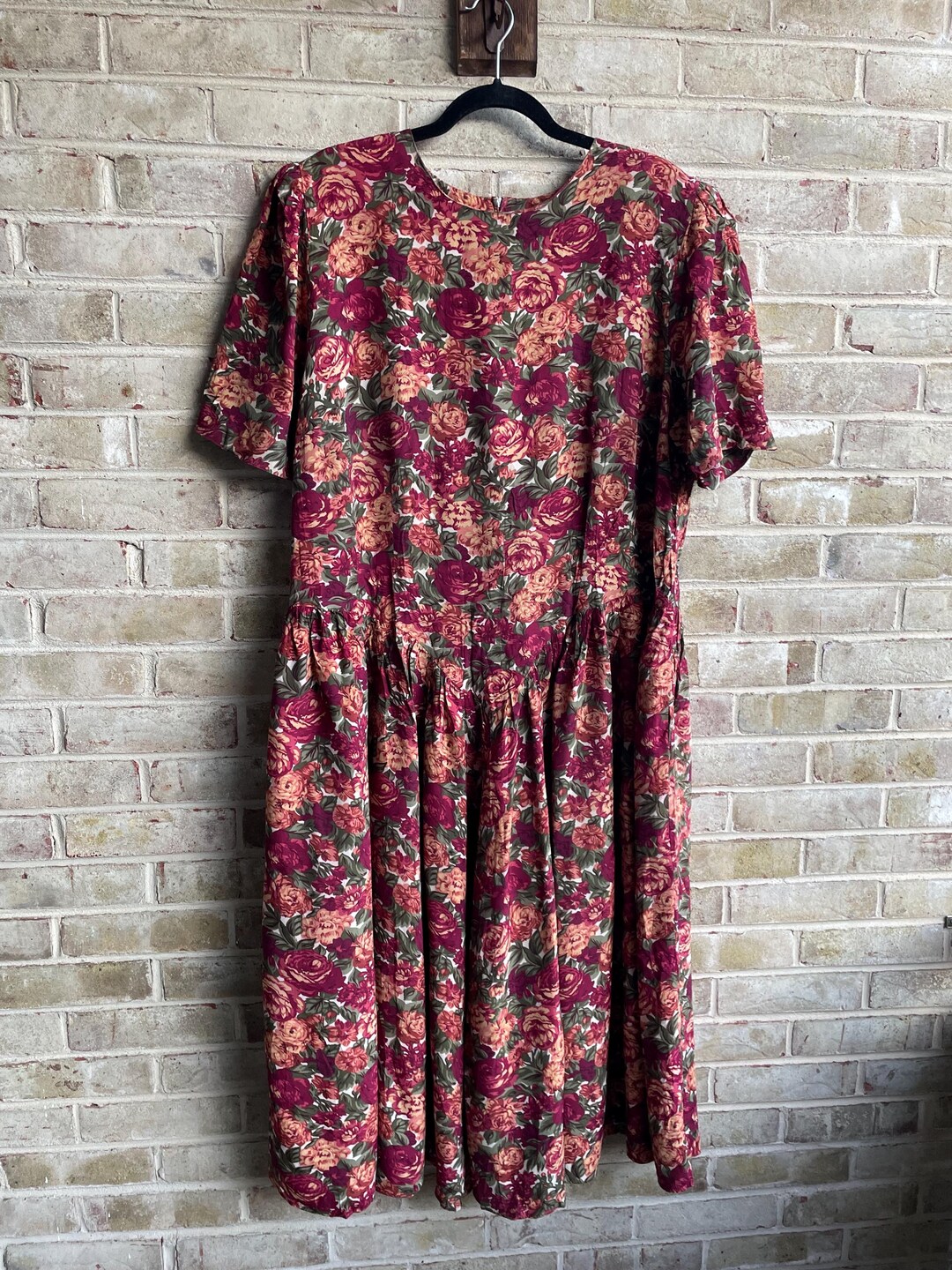 Plus Size Vintage Dress 1990 90s Roses ED Michaels Boho Bohemian Rayon ...