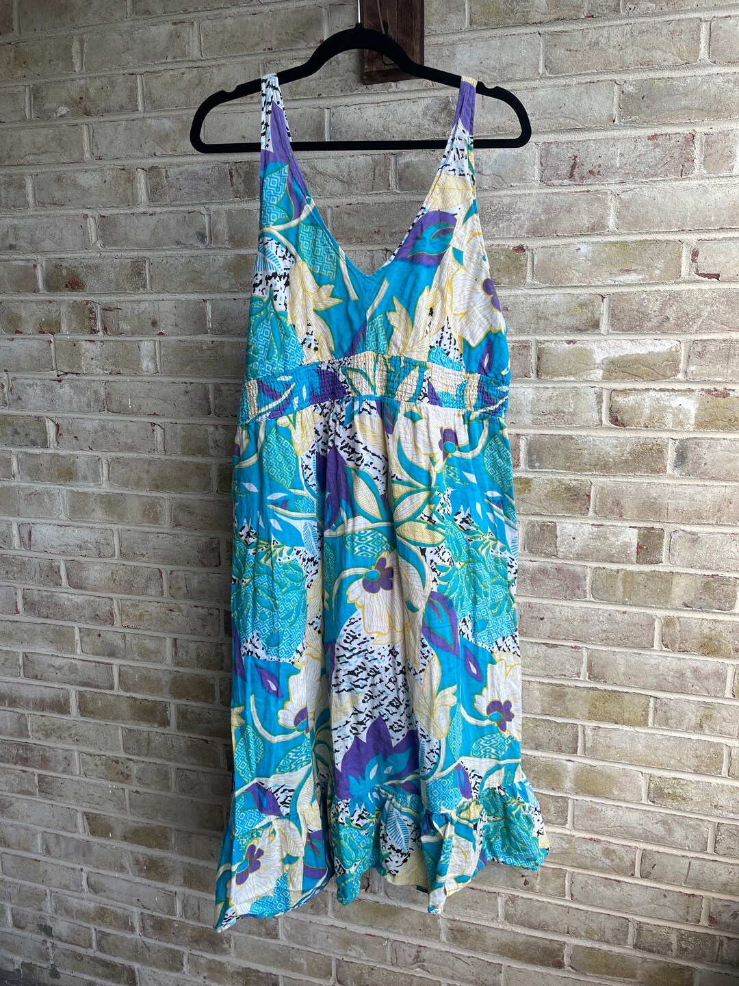 Plus Size Vintage Dress Sundress Cotton 1990 90s Midi Tropical Flowers ...