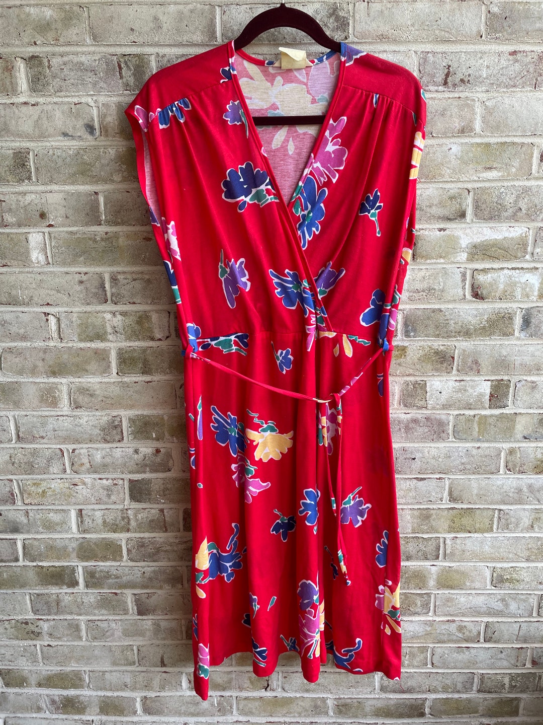 Plus Size Dress 1980 80s Red Floral Sundress Tropical Print Xxl 16 18 ...