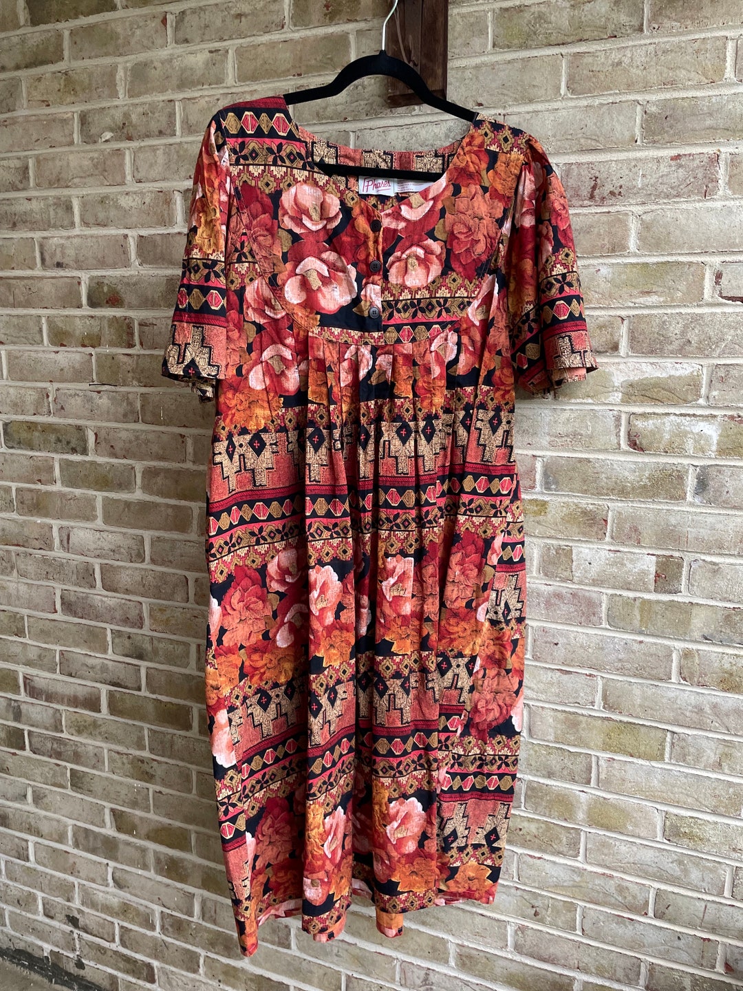 Vintage Dress 1990 90s Boho Bohemian Hippy Hippie Cotton Floral ...