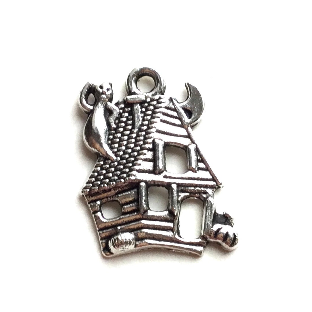 Silver Hallowe'en Haunted House Charm With Ghosts and Pumpkin for ...