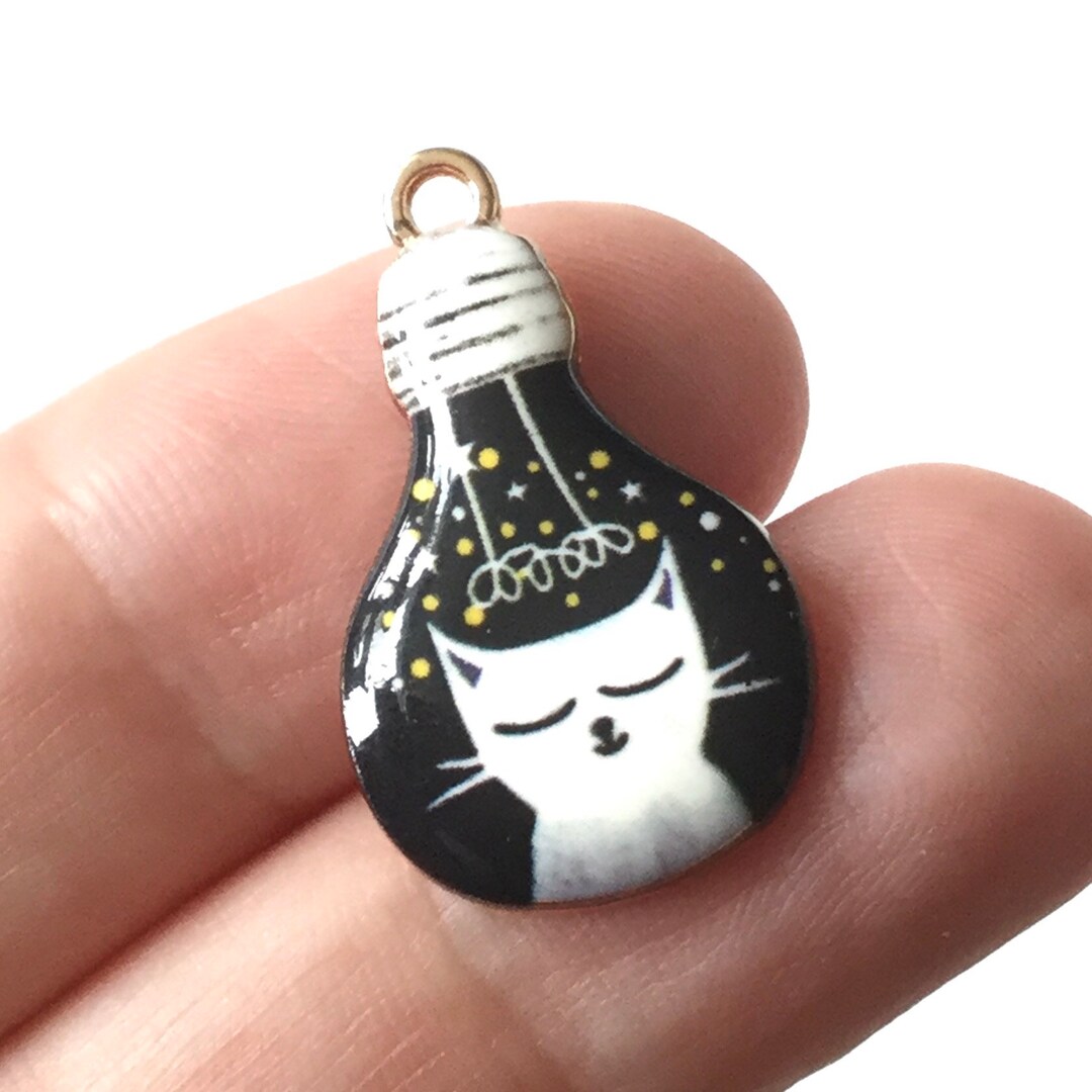 Cute Enamel White Cat Lightbulb Charm or Pendant for Cat Jewelry ...