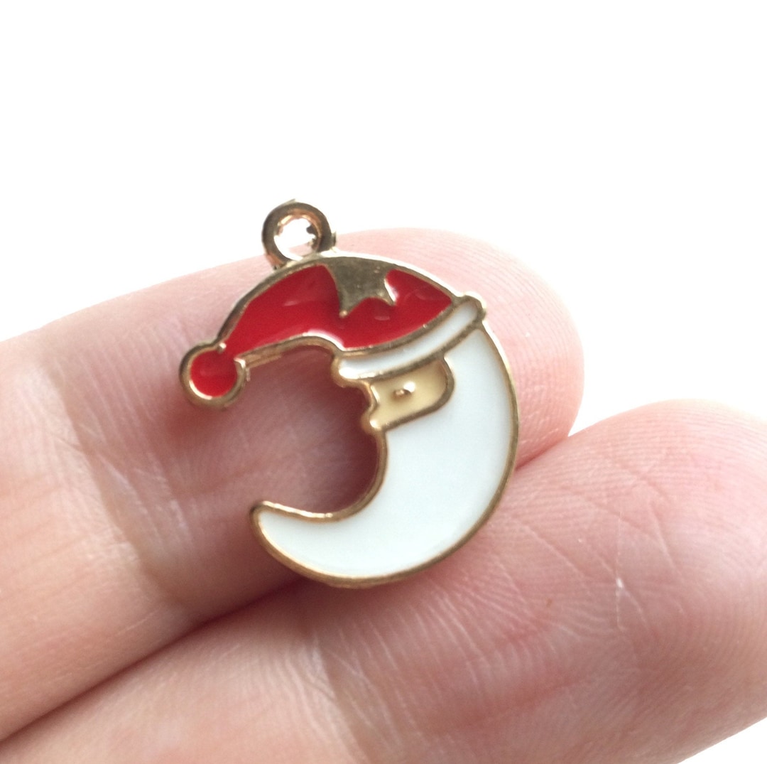 Enamel Santa Claus Moon Charm, Santa Pendant, Santa Jewelry, Holiday ...