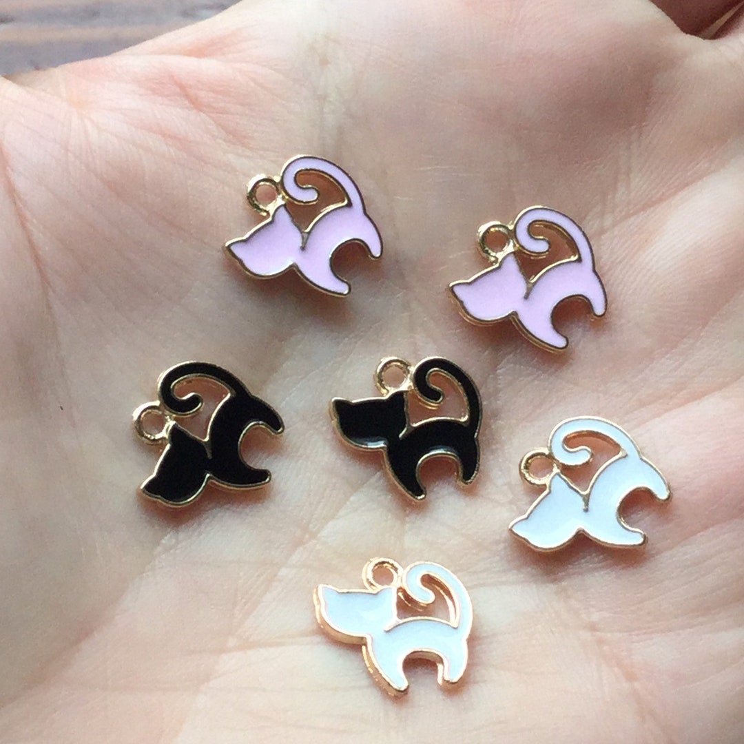 Pink, Black, or White Enamel Cat or Kitten Charm for Jewellery and ...