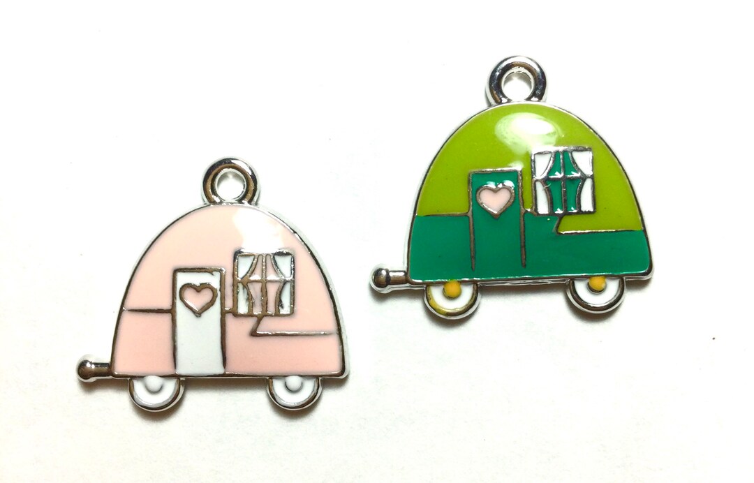 Blue Green or Pink Enamel Retro Vintage Camper Charms, Camping Trailer ...