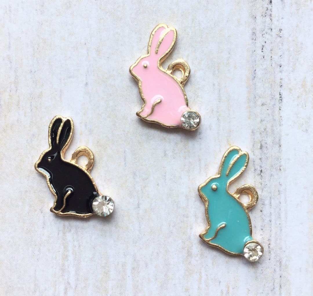 Enamel Rabbit Charm for Jewellery and Accessories, Black Bunny Charm ...