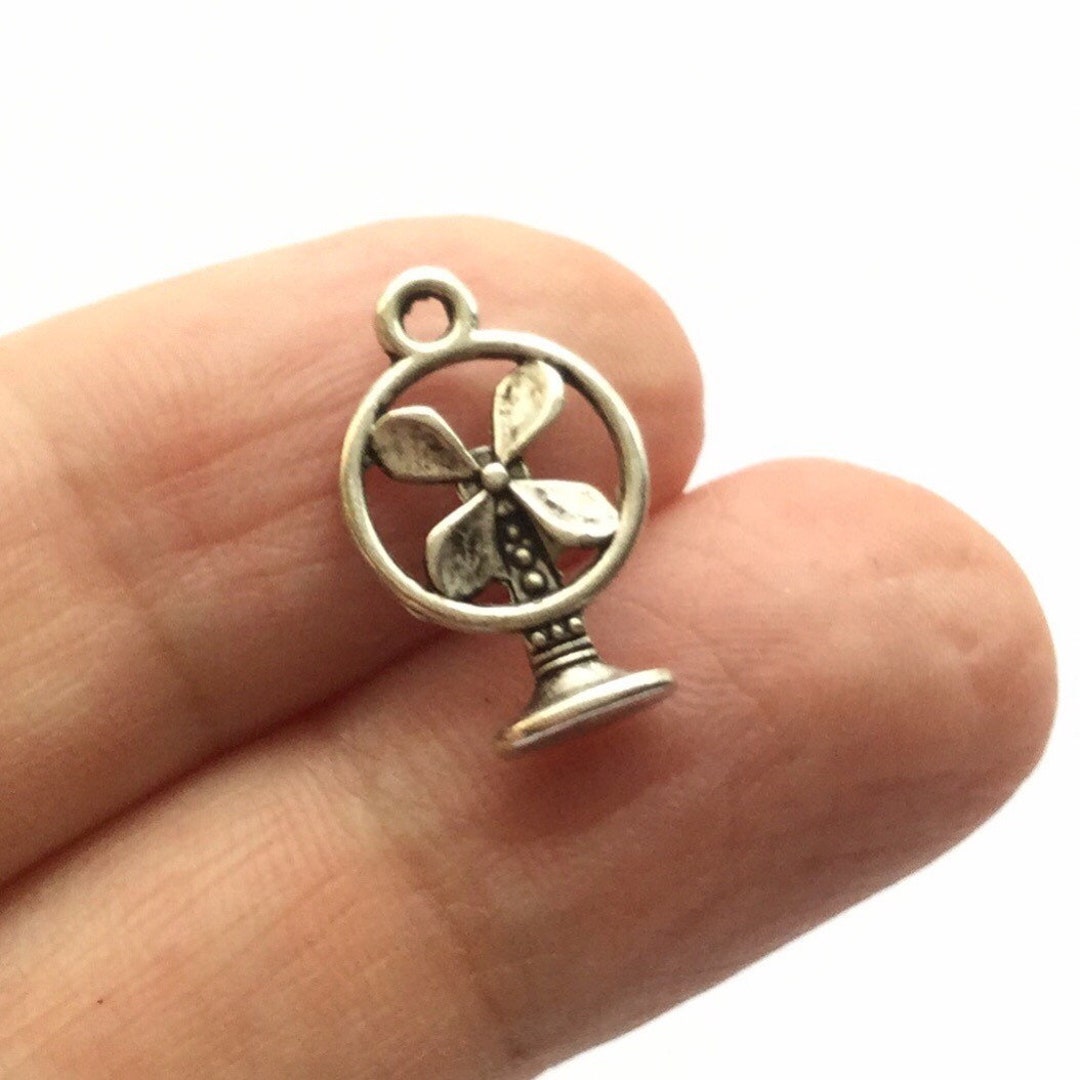 1 Retro Silver Fan Charm for Fan Jewelry, Silver Fan Pendant, Electric ...