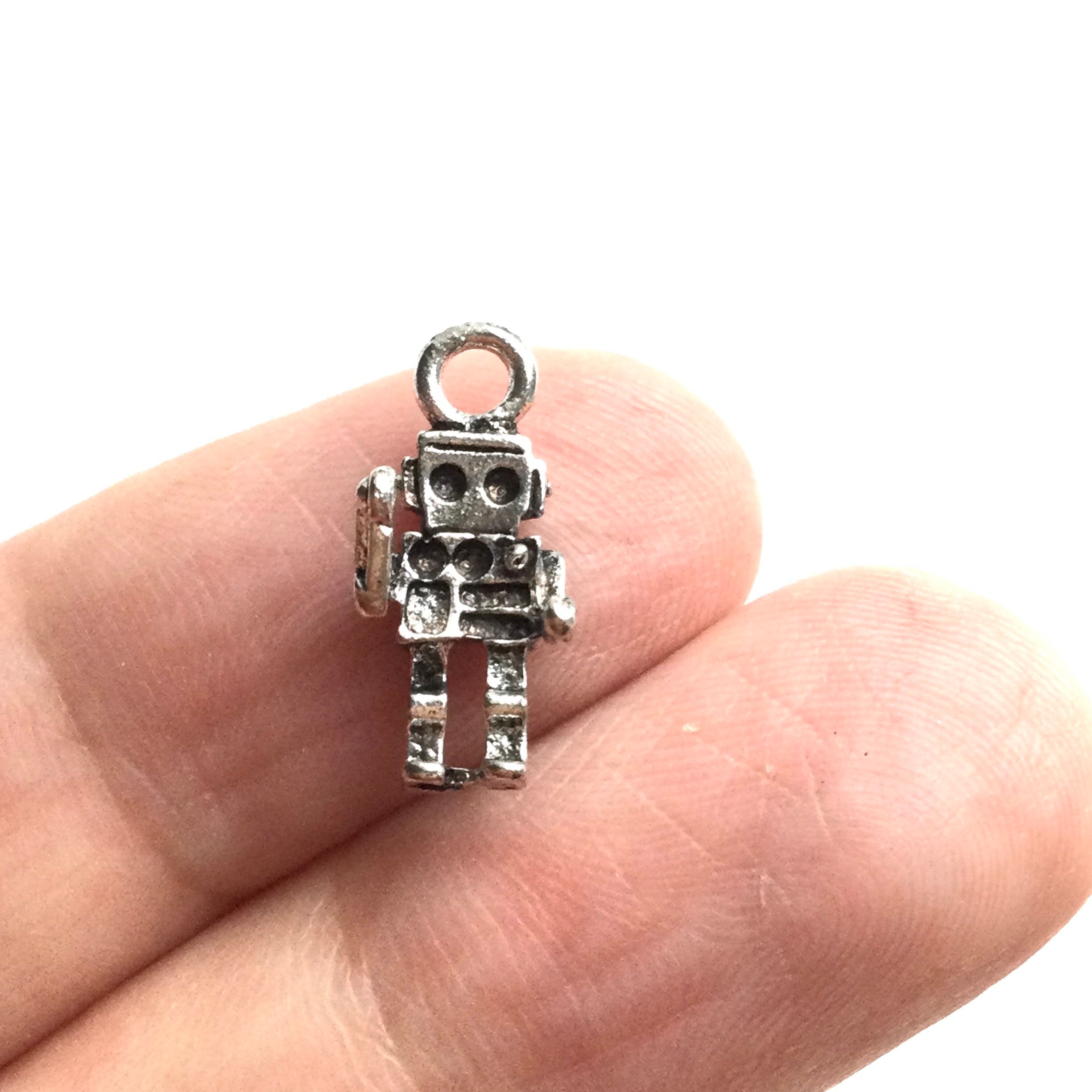Silver Robot Charm or Pendant for Robot Jewelry Necklace | Etsy