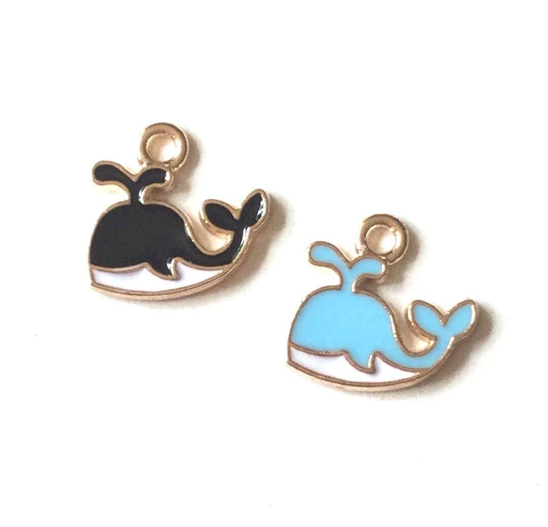 Black / White or Blue / White Cute Enamel Whale Charm for Jewelry ...