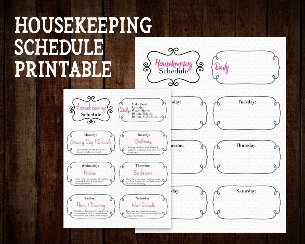 Housekeeping Cleaning Schedule Planner Printable - Etsy