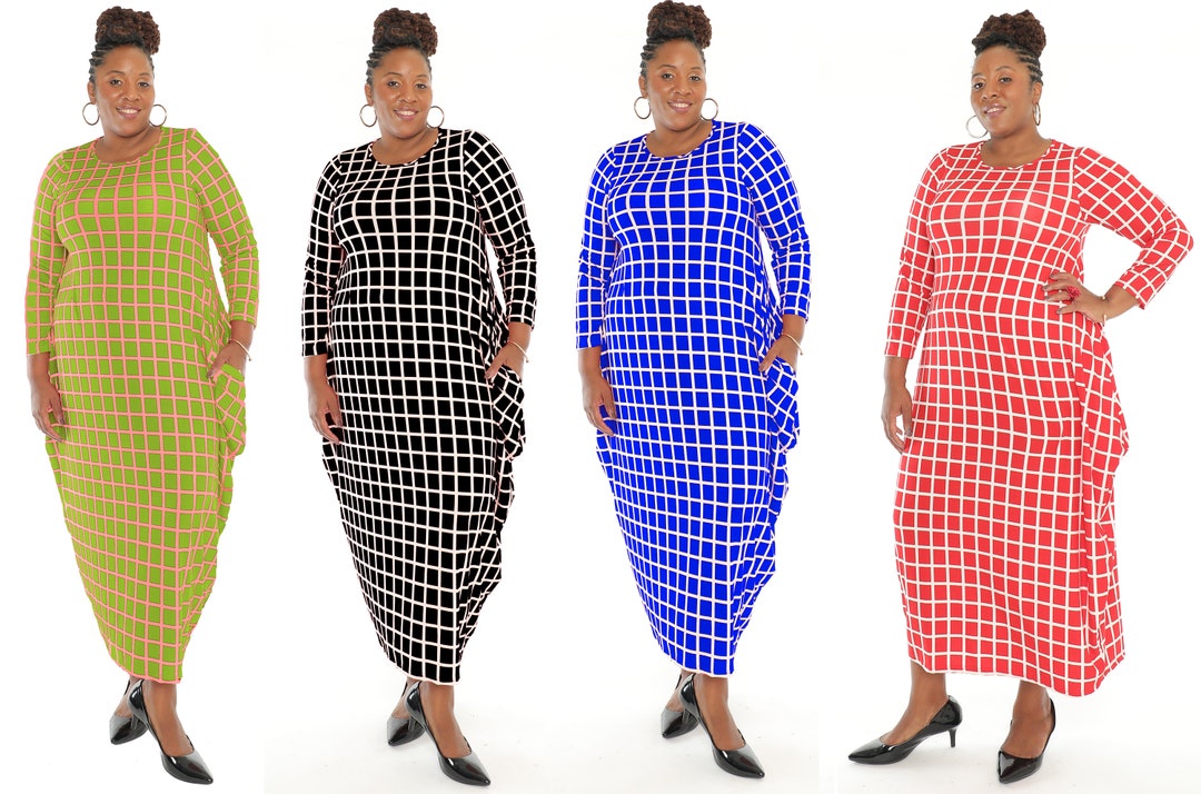 Women's Relaxed Fit Maxi Checkered Dress With Pockets Balloon Dress - Etsy