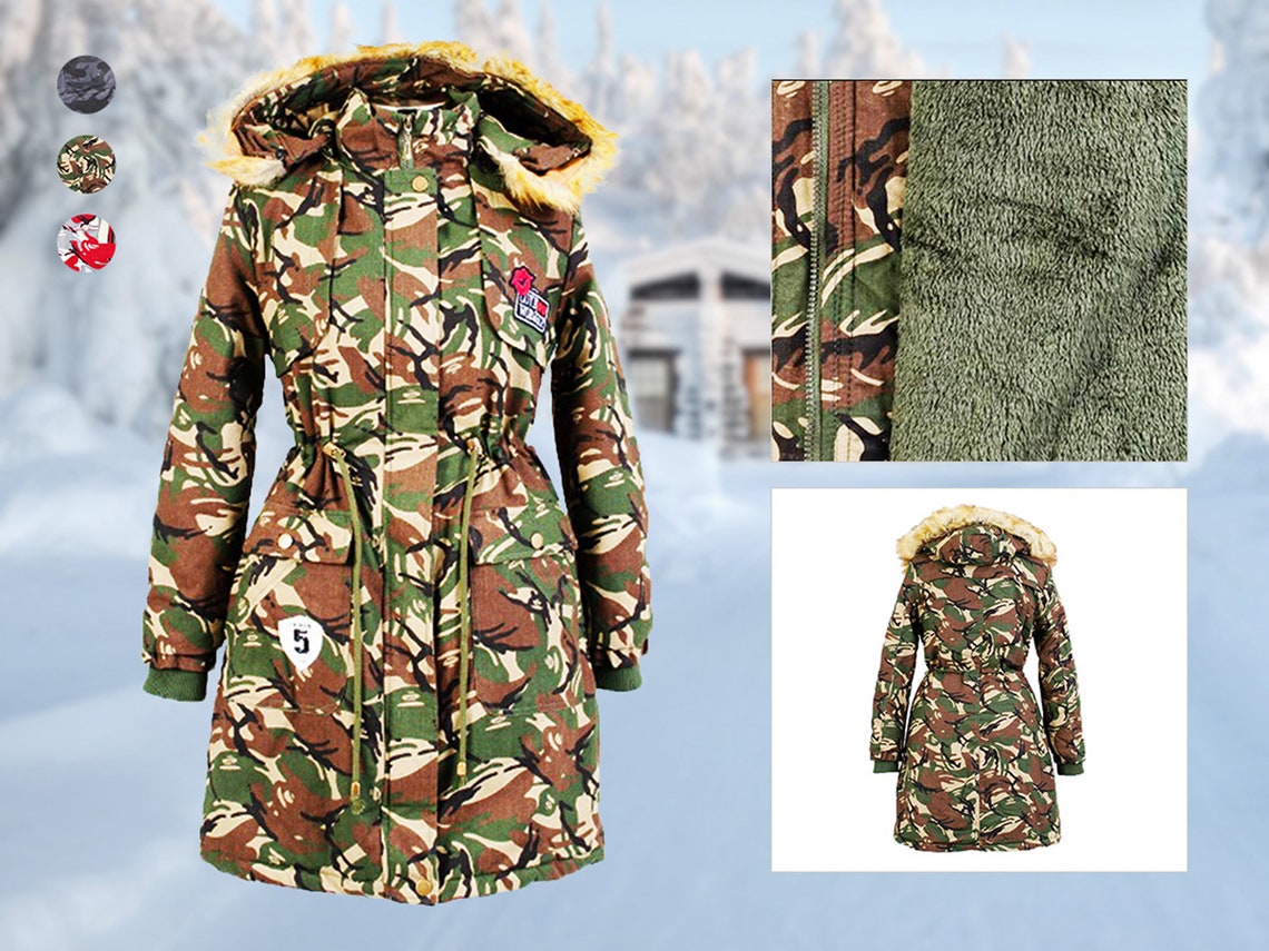 Womens Camo Removable Hood Jacket Warm Coat Coats Parkas - Etsy