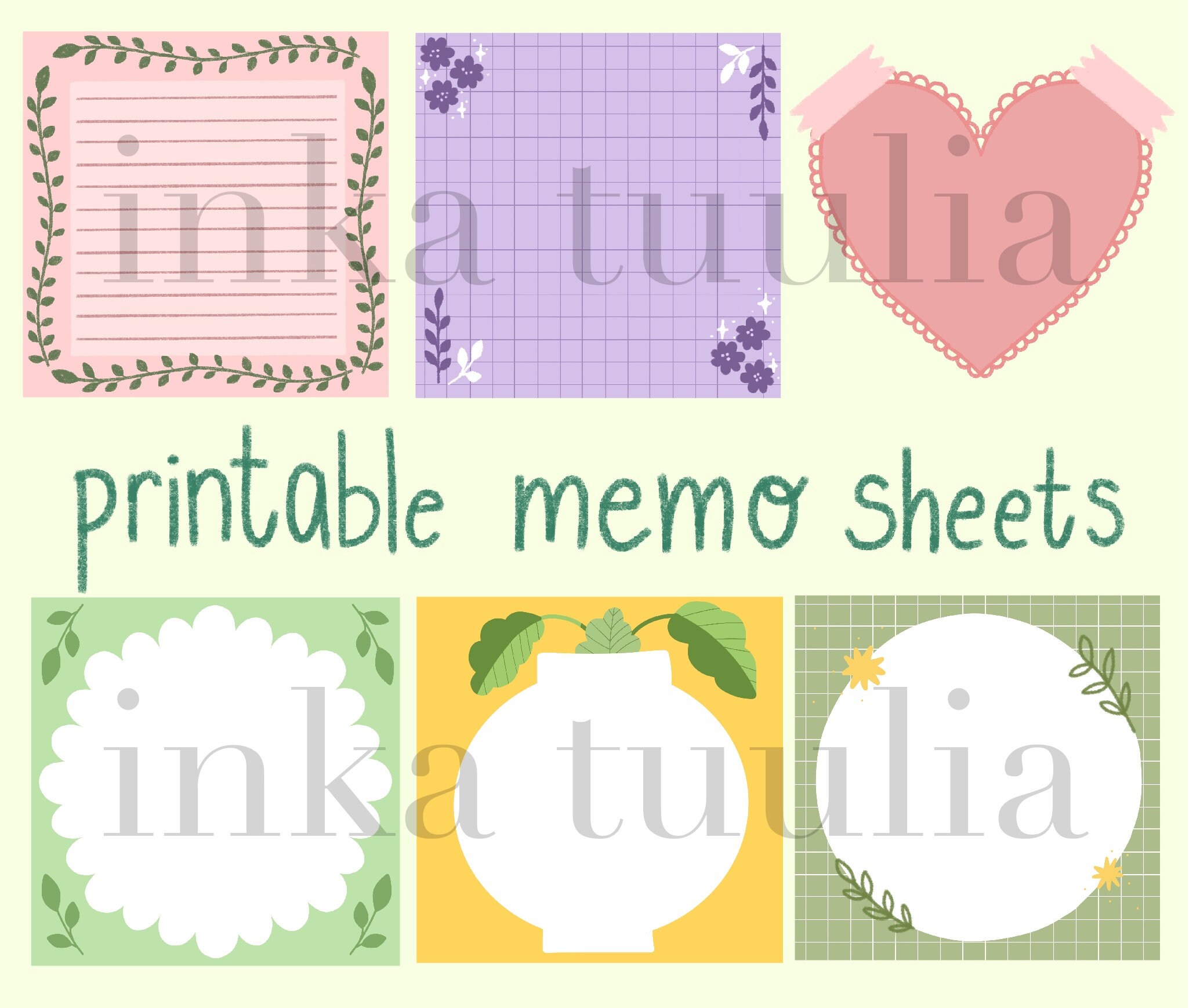 Printable Memo Note Sheets 6 Designs | Etsy