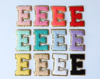 2 Stick on Gold Varsity Letter Chenille Sticker Patches, Glitter ...