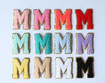 2 Stick on Gold Varsity Letter Chenille Sticker Patches, Glitter ...
