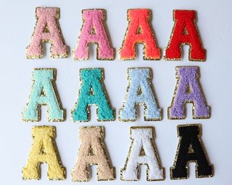 2 Stick on Gold Varsity Letter Chenille Sticker Patches, Glitter ...