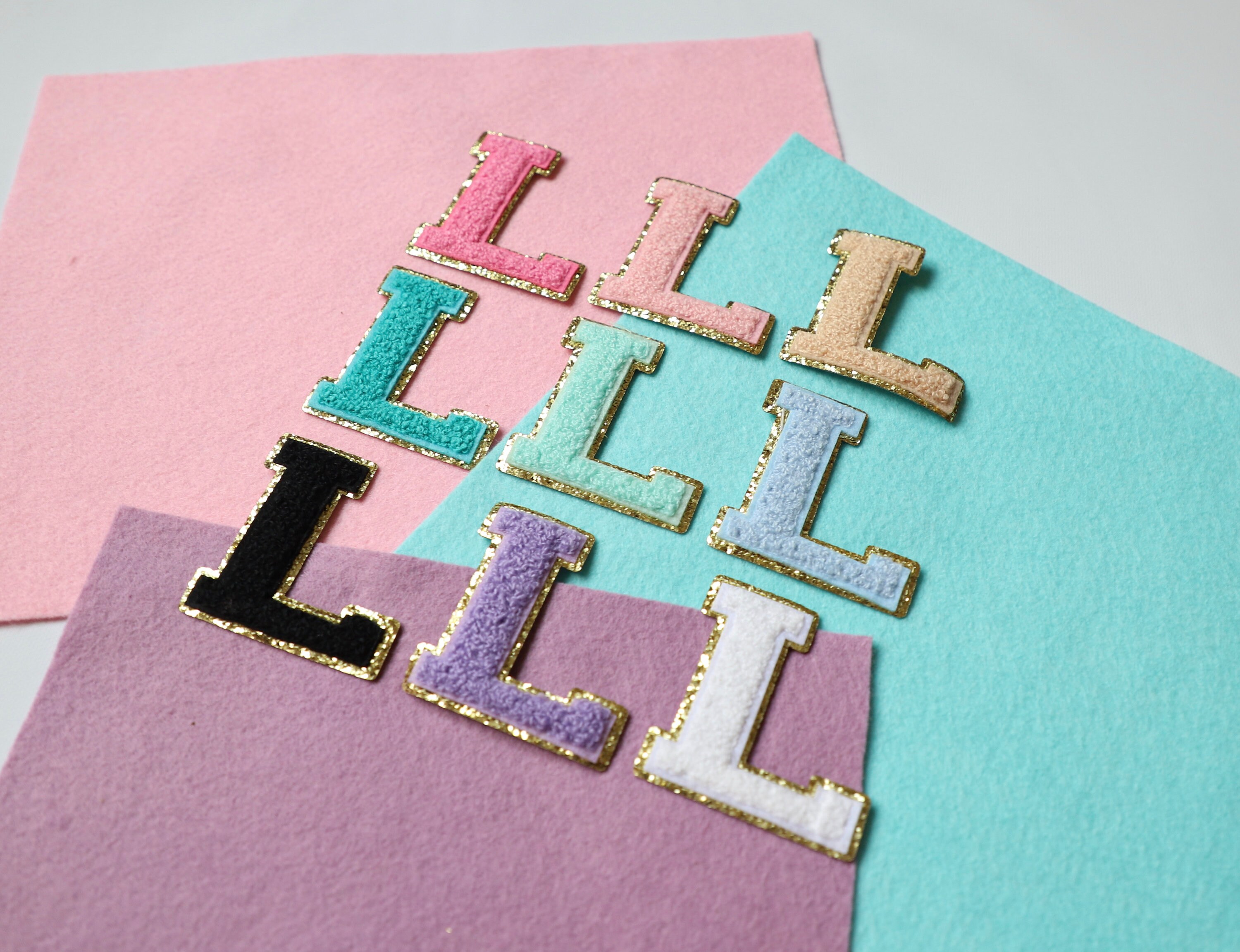 White and Gold Varsity Letter Chenille - Purple and Gold Glitter Patch ...