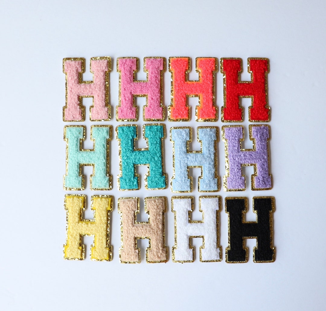 2" Stick on Gold Varsity Letter Chenille Sticker Patches, Glitter ...