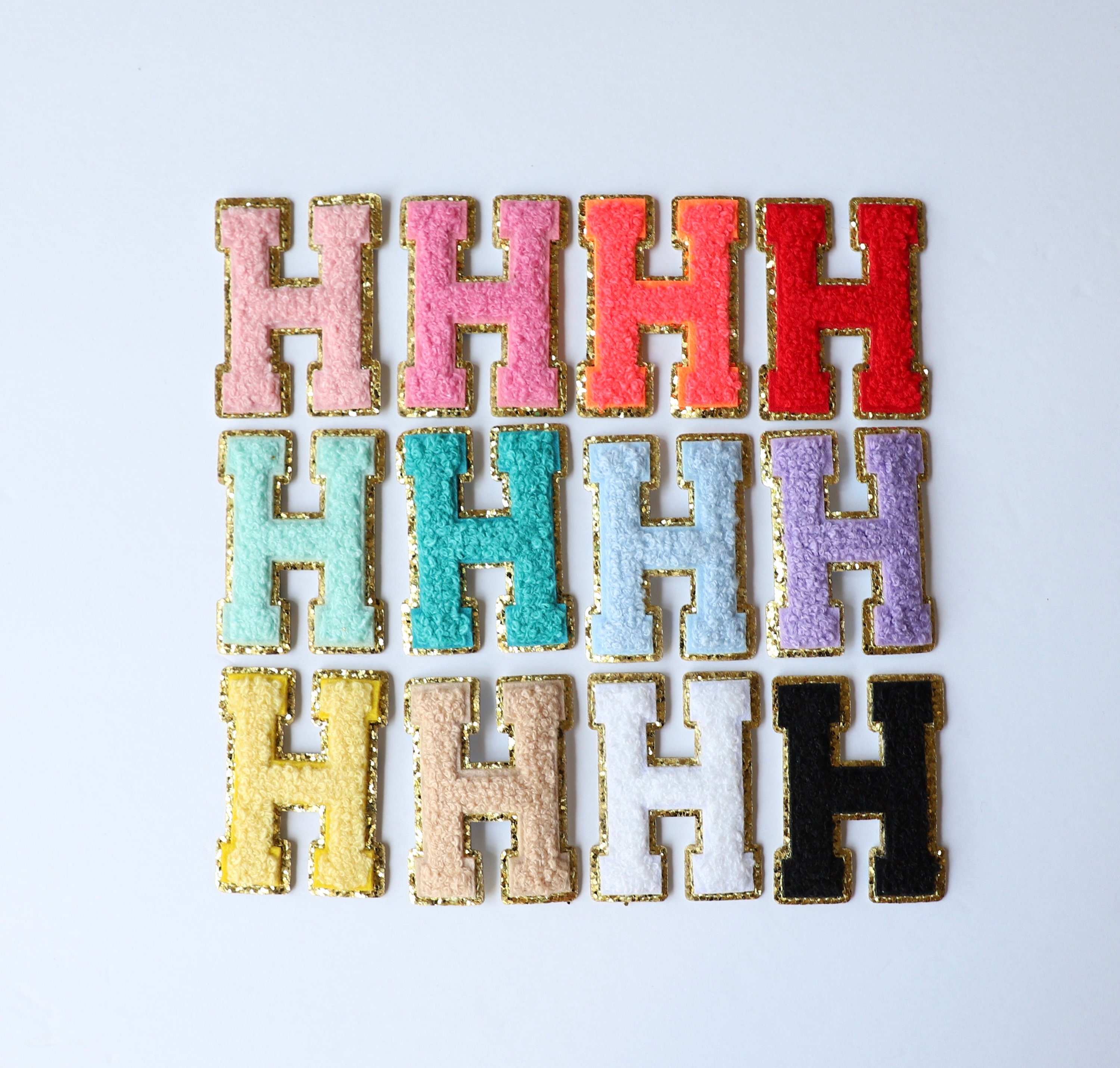 2" Stick on Gold Varsity Letter Chenille Sticker Patches, Glitter ...