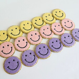 Smiley Face Glitter Varsity Patch Chenille Patch Chenille Letter Iron on Chenille Patch Smiley ...