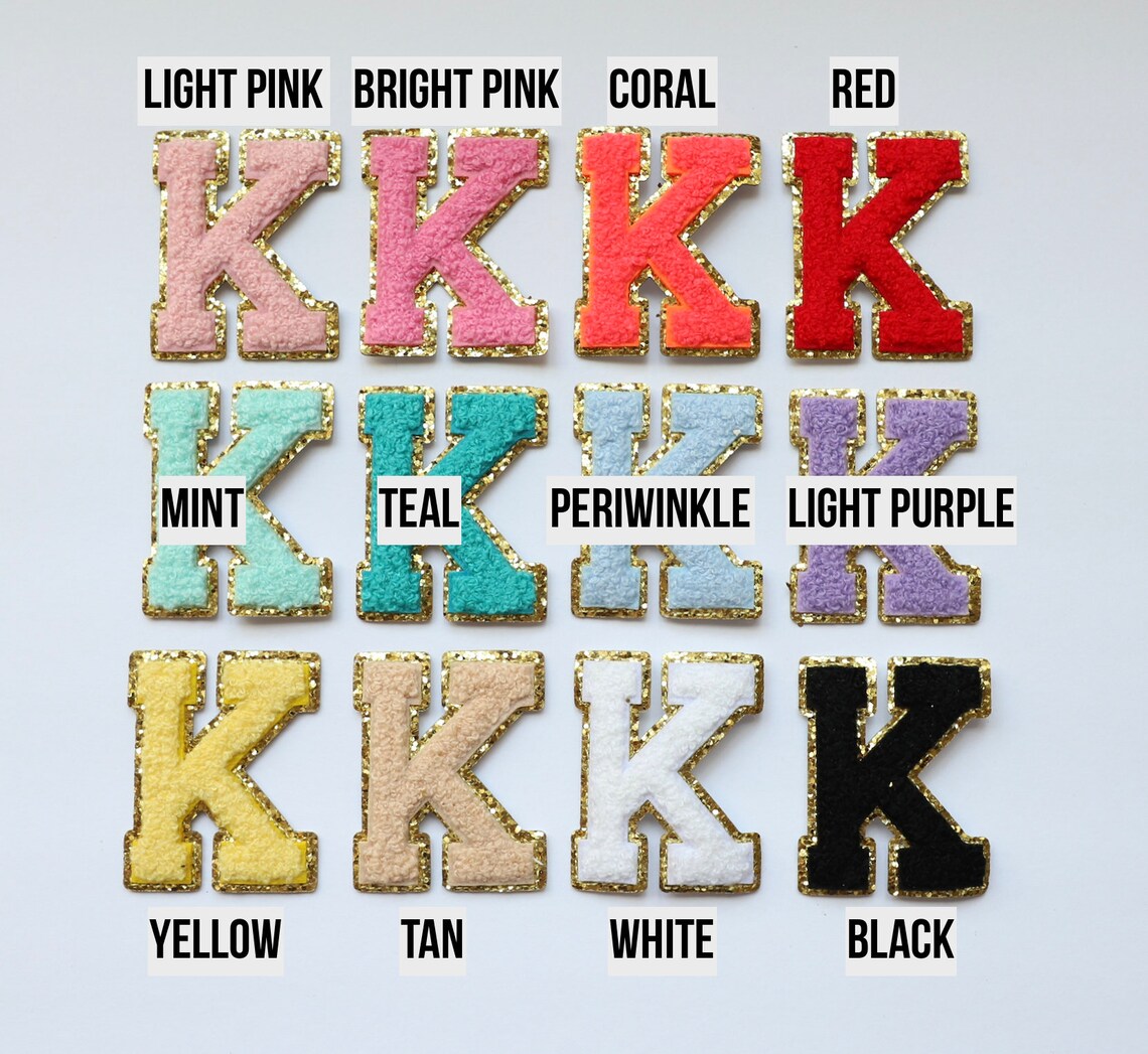 2" Stick on Gold Varsity Letter Chenille Sticker Patches, Glitter ...